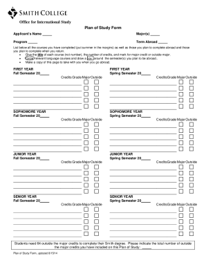 Fillable Online Office for International Study Plan of Study Form Fax ...