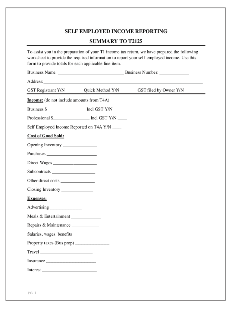 Fillable Online SELF EMPLOYED INCOME REPORTING Fax Email Print - pdfFiller