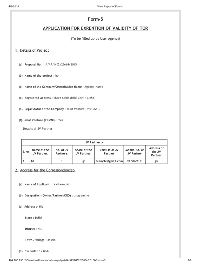 Fillable Online Form-5 APPLICATION FOR EXRENTION OF VALIDITY OF TOR Fax Email Print - pdfFiller