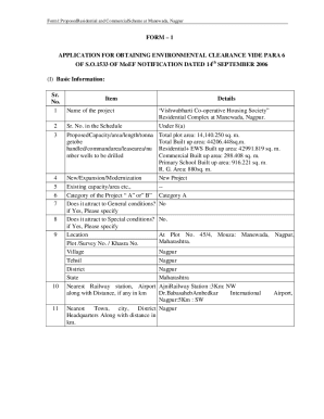 Fillable Online FORM1 APPLICATION FOR OBTAINING ENVIRONMENTAL CLEARANCE ...