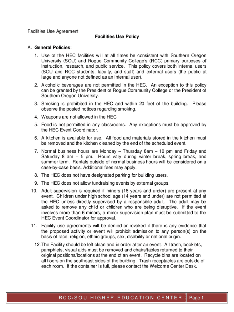 Fillable Online inside sou Facilities Use Agreement Facilities Use ...