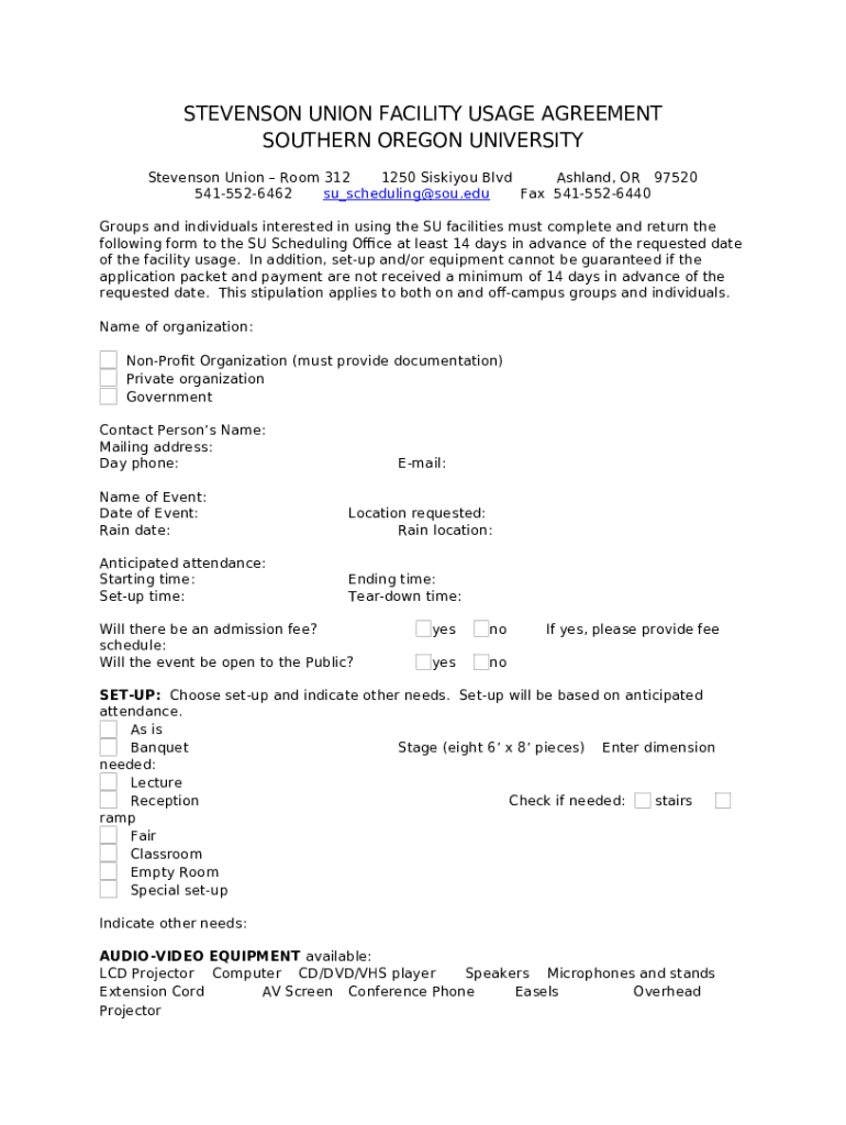 STEVENSON UNION FACILITY USAGE AGREEMENT ... - inside sou Doc Template ...