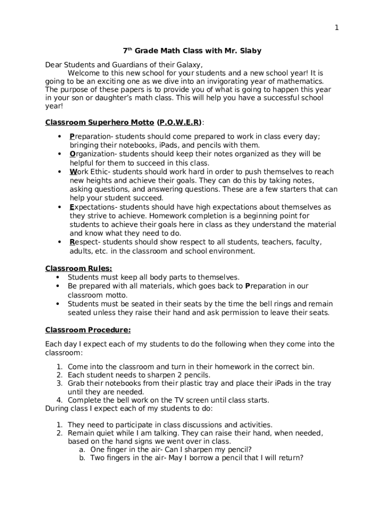 7th Grade Math Class with Mr Doc Template | pdfFiller