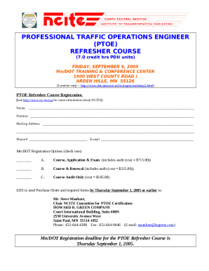PROFESSIONAL TRAFFIC OPERATIONS ENGINEERS (PTOE) Doc Template | pdfFiller