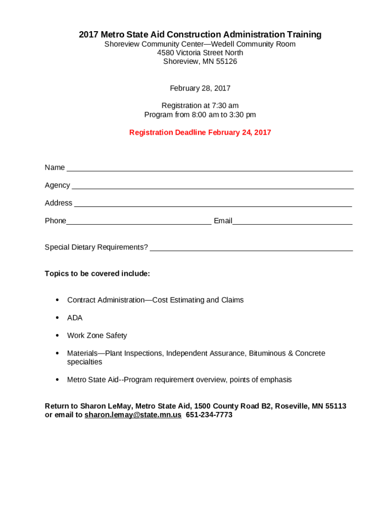 2017 Metro State Aid Construction Administration Training Doc Template ...