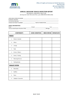 Fillable Online Annual Limousine Vehicle Inspection Report Fax Email ...