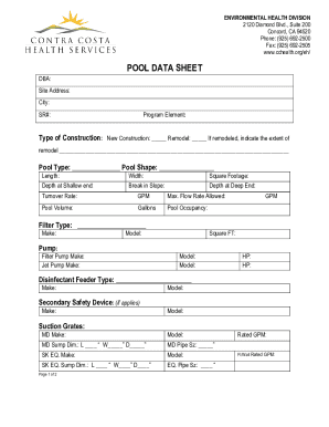 Fillable Online POOL DATA SHEET Fax Email Print - pdfFiller