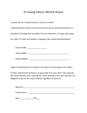 Fillable Online JK Towing Vehicle UNLOCK Waiver Fax Email Print - pdfFiller