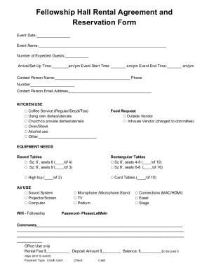 Fillable Online Fellowship Hall Rental Agreement and Fax Email Print ...
