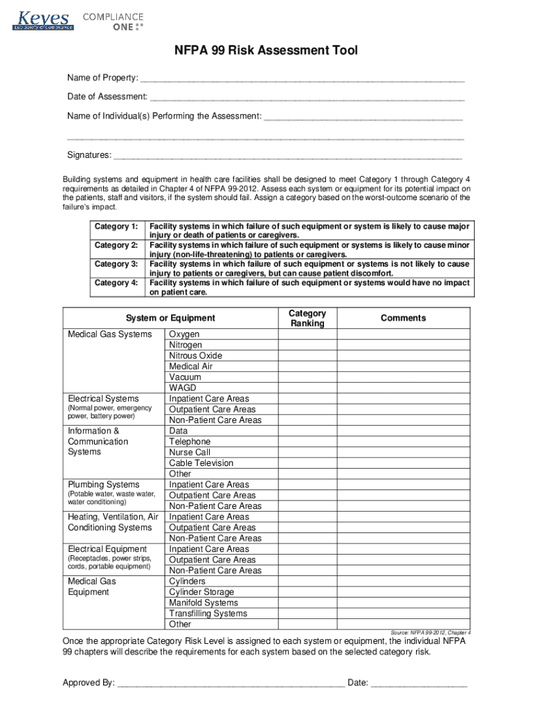 Fillable Online NFPA 99 Risk Assessment Tool Fax Email Print - pdfFiller
