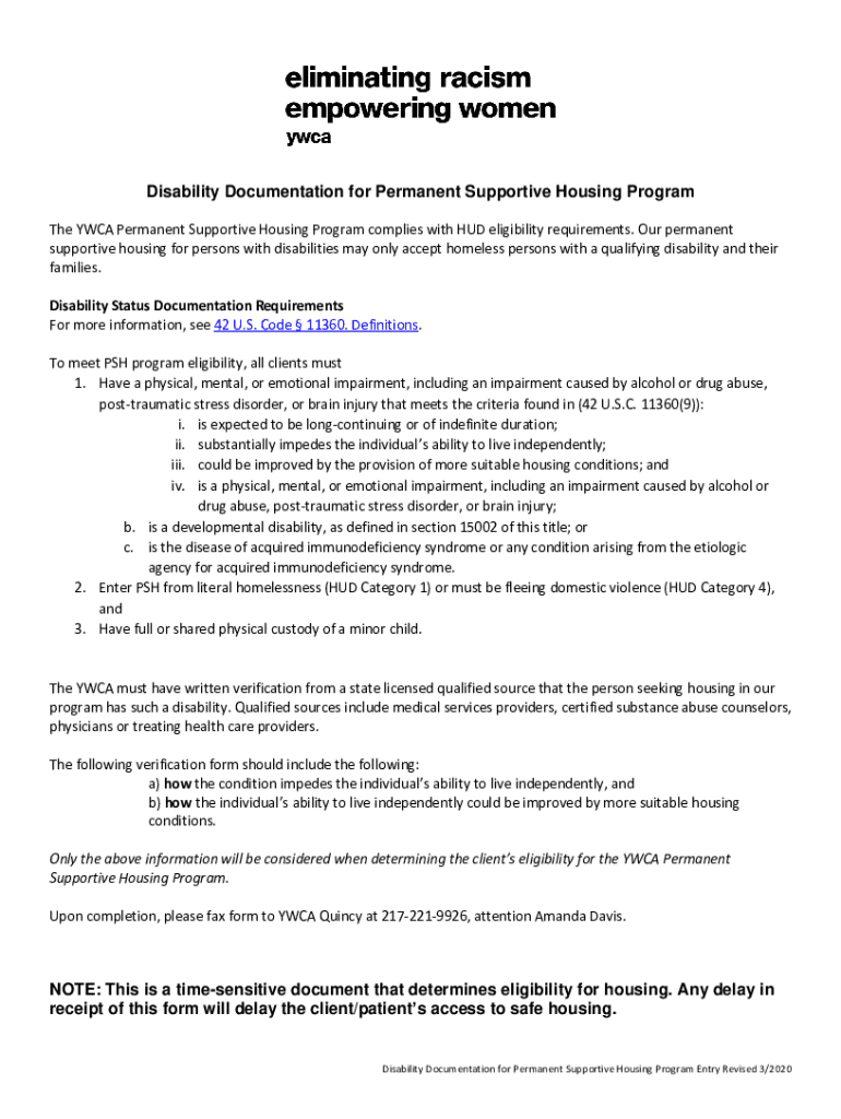 Fillable Online Disability Documentation for Permanent Supportive ...