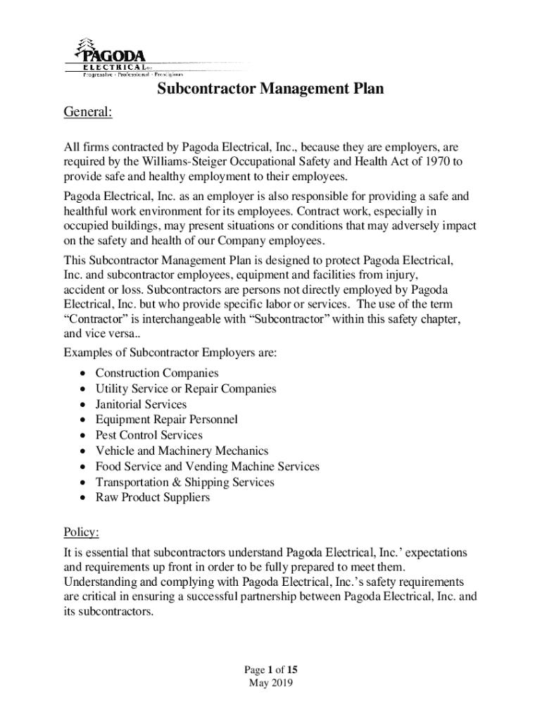 Fillable Online Subcontractor Management Plan Fax Email Print - pdfFiller