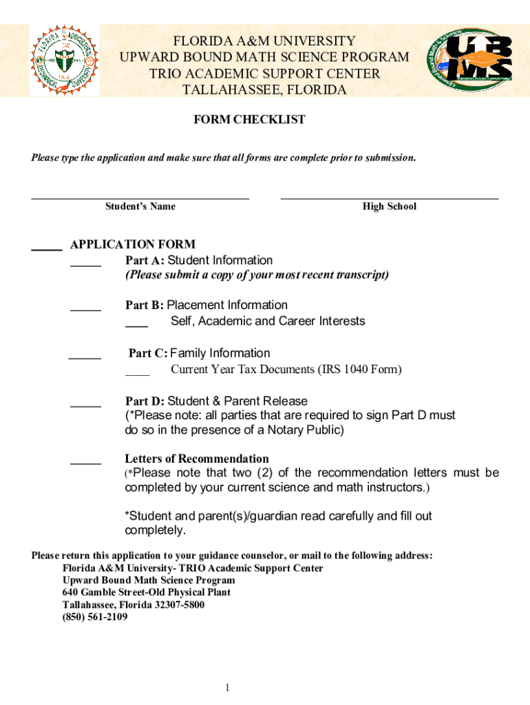 Fillable Online UPWARD BOUND MATH SCIENCE PROGRAM Fax Email Print - pdfFiller