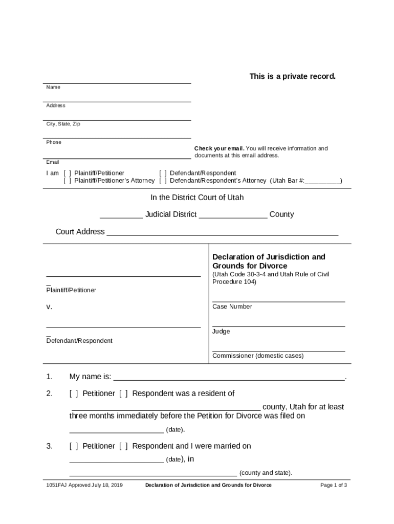 declaration of jurisdiction and grounds for divorce Doc Template | pdfFiller