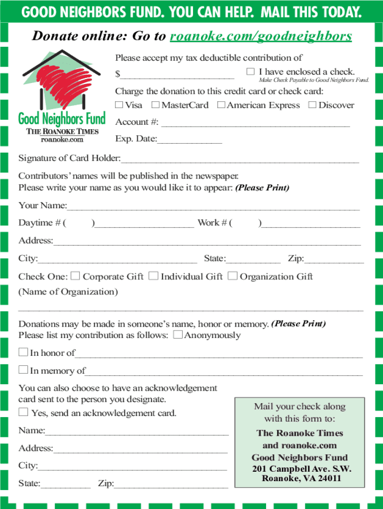 Fillable Online GOOD NEIGHBORS FUND. YOU CAN HELP. MAIL THIS TODAY. Fax ...