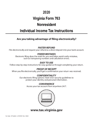 Fillable Online Draft 2020 Virginia Form 763 Nonresident Individual ...