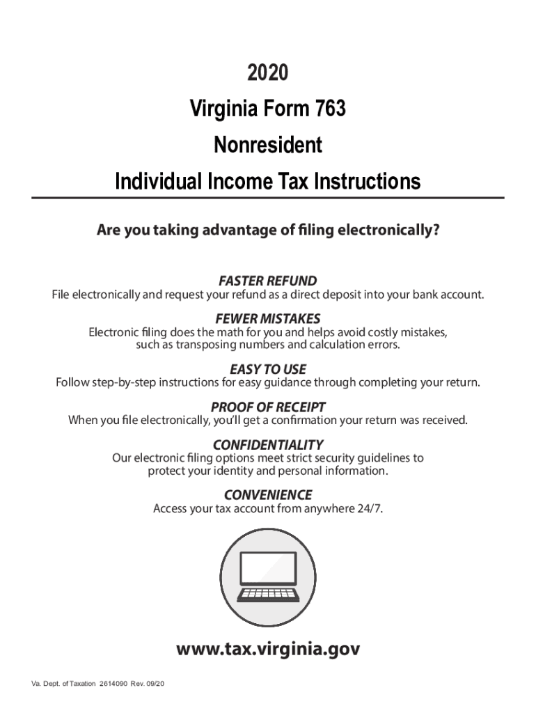 Fillable Online Draft 2020 Virginia Form 763 Nonresident Individual ...