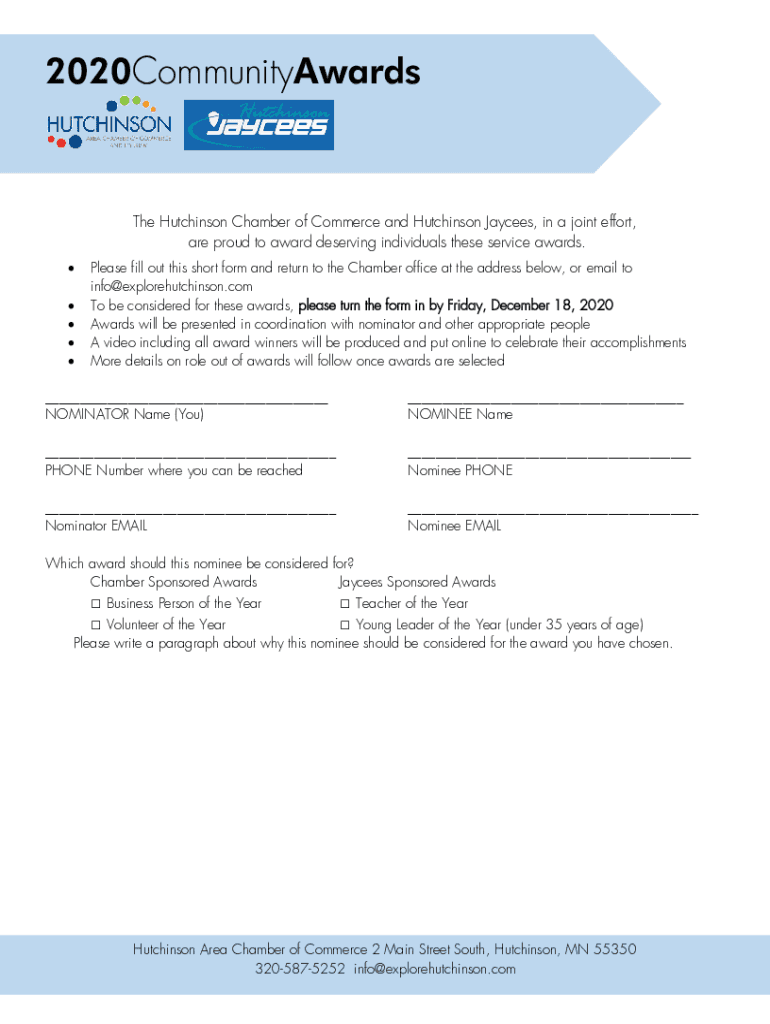 Fillable Online printable Community Awards Nomination Form - Hutchinson ...