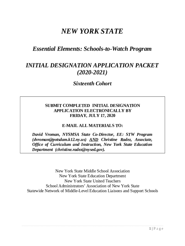 INITIAL DESIGNATION APPLICATION PACKET (2020-2021) Doc Template | pdfFiller