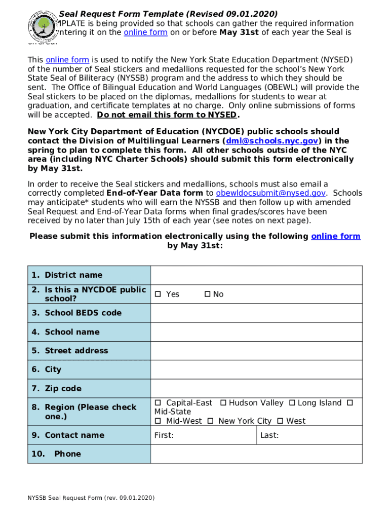 Seal Request - New York State Education Department Doc Template | pdfFiller