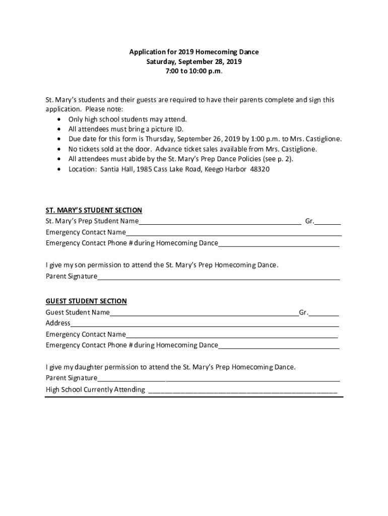 Fillable Online Application for 2019 Homecoming Dance Fax Email Print ...