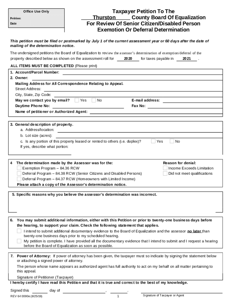 Senior Exemption Petition Doc - Thurston County Doc Template | pdfFiller