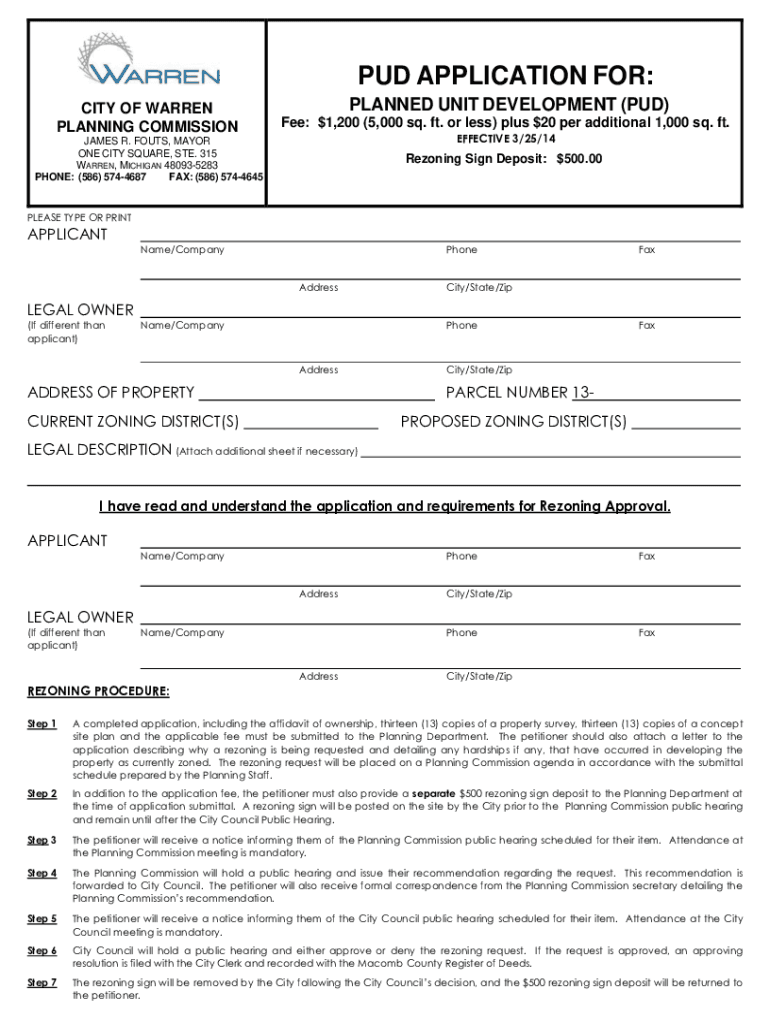 Fillable Online PUD APPLICATION FOR - Warren, Michigan Fax Email Print ...
