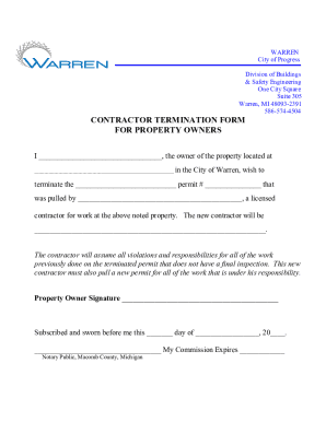 Fillable Online CONTRACTOR TERMINATION FORM for Property Owners.doc Fax ...