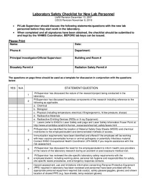Fillable Online Laboratory Safety Checklist for New Lab Personnel ...