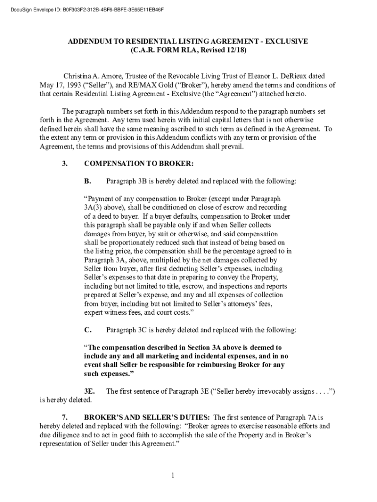 Fillable Online 1 ADDENDUM TO RESIDENTIAL LISTING ... - crmls Fax Email Print - pdfFiller