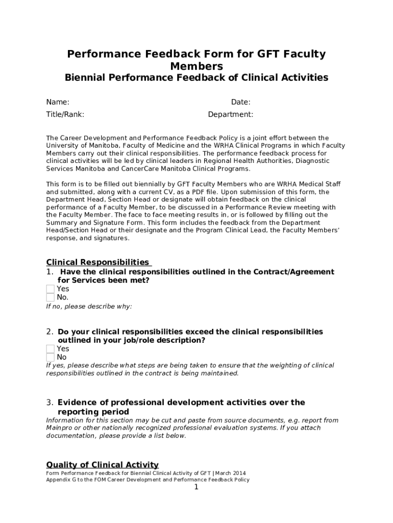 Perance feedback s - University of Manitoba Doc Template | pdfFiller