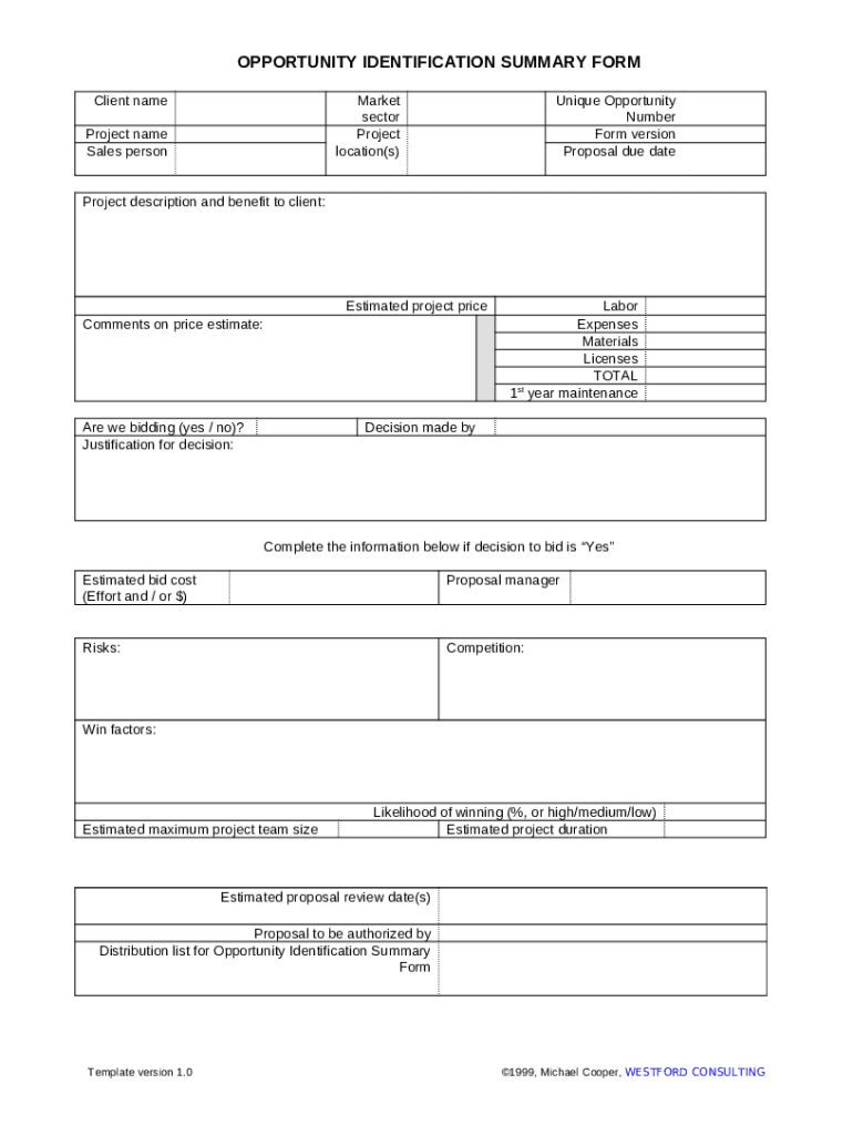 Opportunity Summary Doc Template | pdfFiller