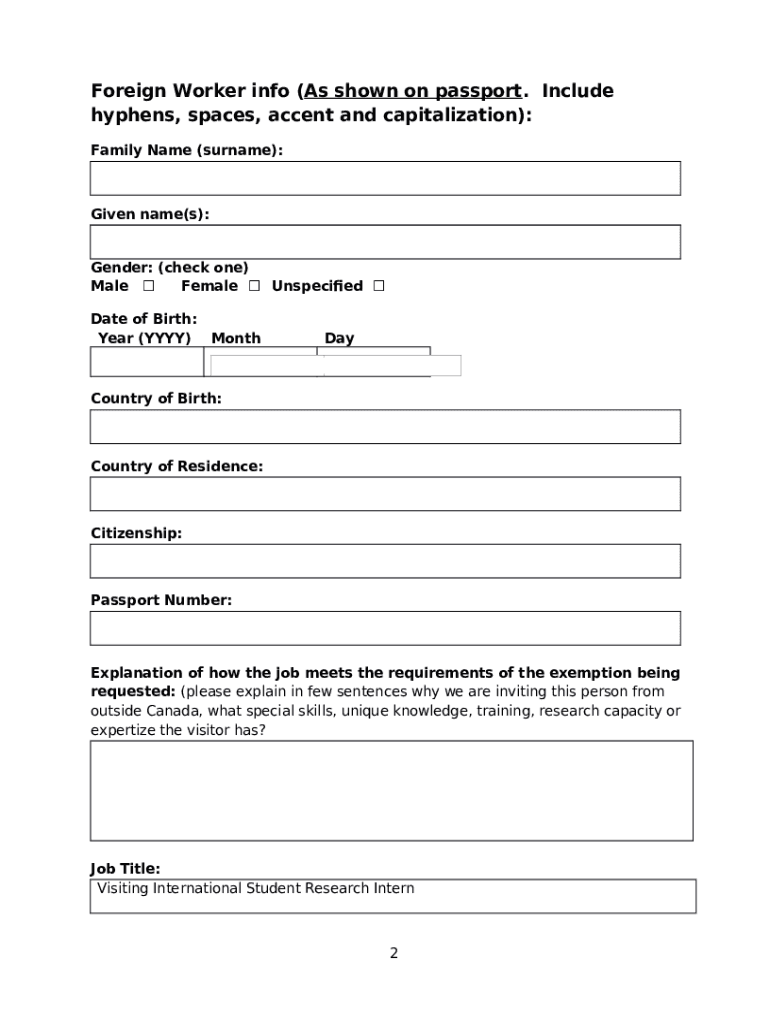 CIC Required ination to complete Offer of Employment to a foreign ...