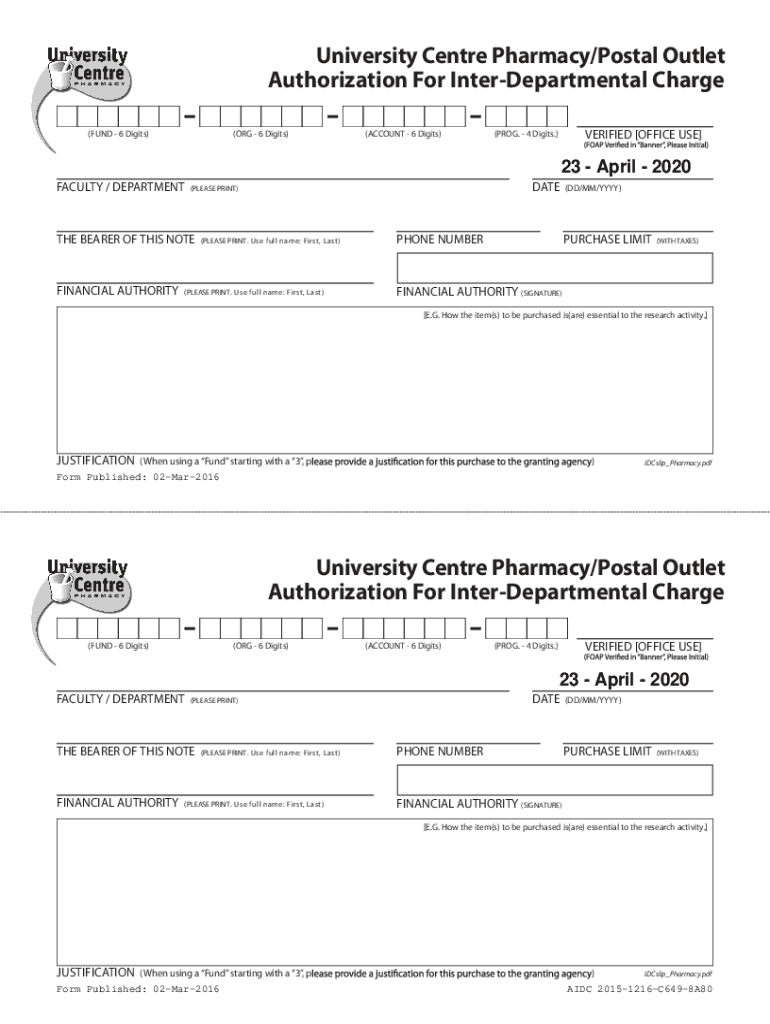 Fillable Online Interdepartmental Charge Forms - University of Manitoba Fax Email Print - pdfFiller