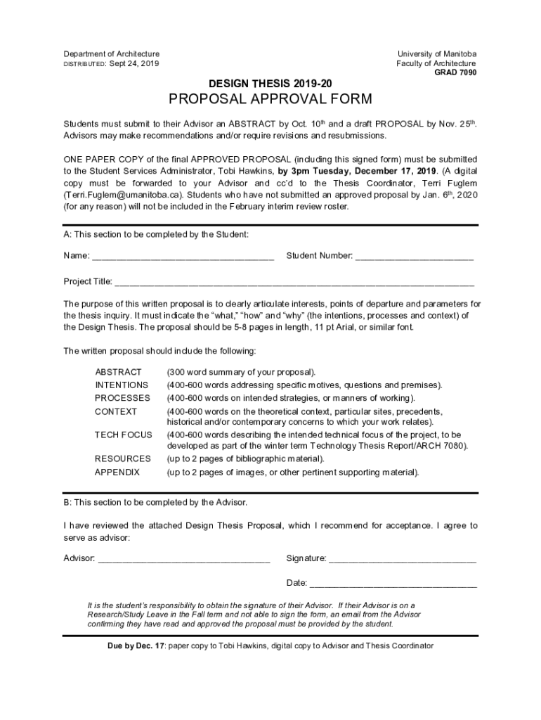 Fillable Online Proposal approval form (PDF) - University of Manitoba ...