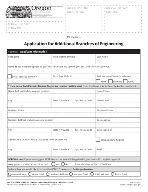 Fillable Online PE Application for Additional Branches of Engineering ...