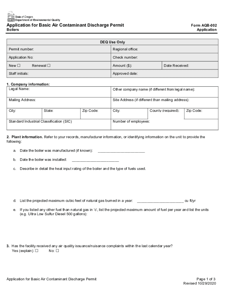 Fillable Online Application for Basic Air Contaminant Discharge Permit ...