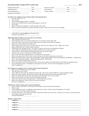 Fillable Online Receptionist Daily Checklist WPV Only.doc Fax Email ...