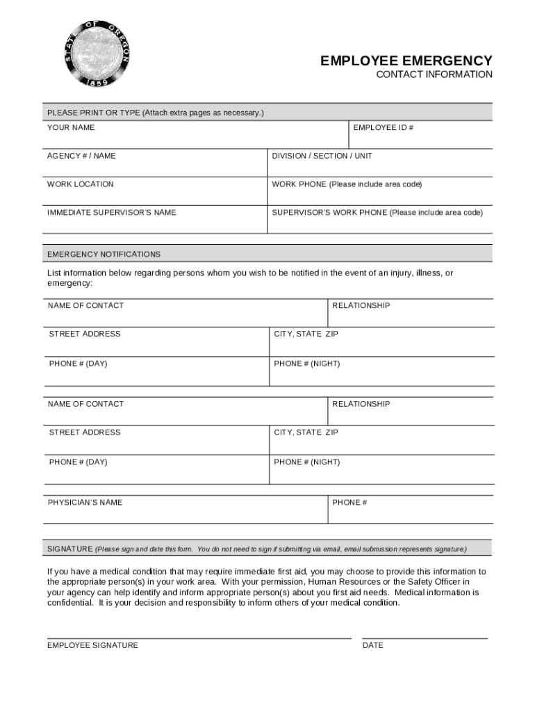 136 Printable Employee Emergency Contact Templates ... Doc Template ...