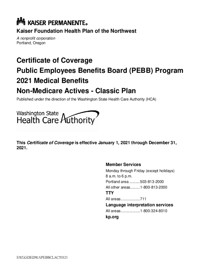 Fillable Online Certificate of Coverage Public Employees Benefits Board ...