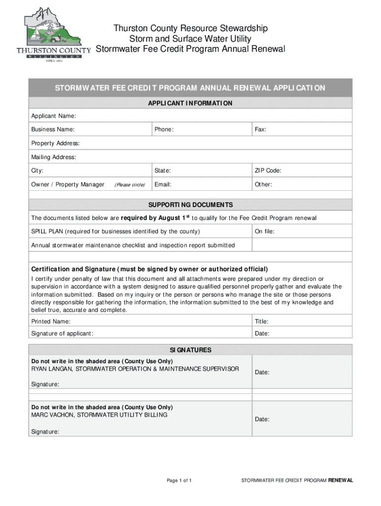 Fillable Online Thurston County Resource Stewardship Storm and Surface ...