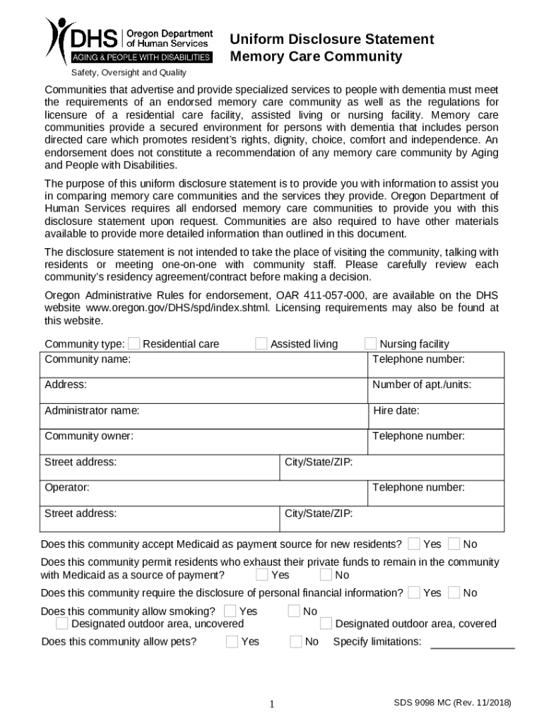 Uni Disclosure Statement Memory Care Communities ... Doc Template ...
