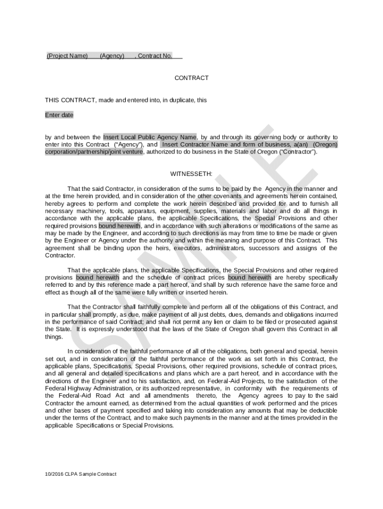 ODOT - LPA Contract Sample - Oregon.gov Doc Template | pdfFiller