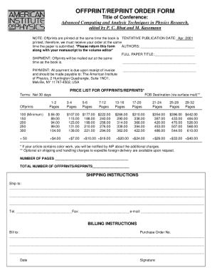 Fillable Online conferences fnal Proceedings Offprint/Reprint Order ...