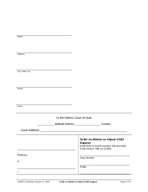 Order on Motion to Adjust Child Support - Utah State Courts Doc Template | pdfFiller