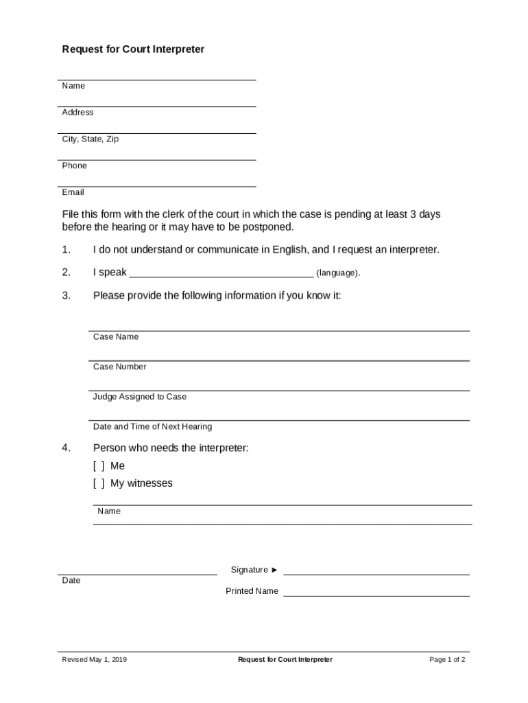 Request for Court Interpreter. Request for Court Interpreter Doc Template | pdfFiller