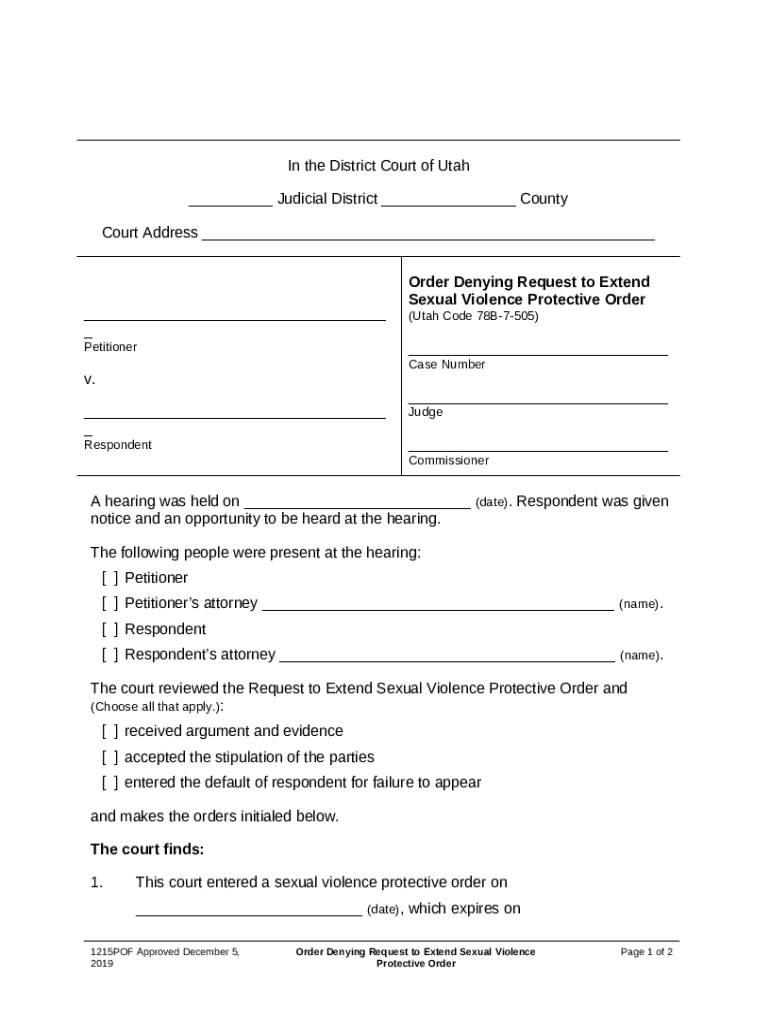 Order Denying Request to Extend Sexual Violence Protective ... Doc Template | pdfFiller