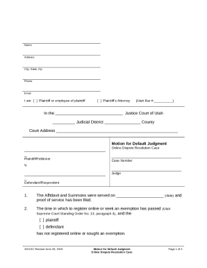 Motion for Default Judgment Online Dispute Resolution Case Doc Template ...