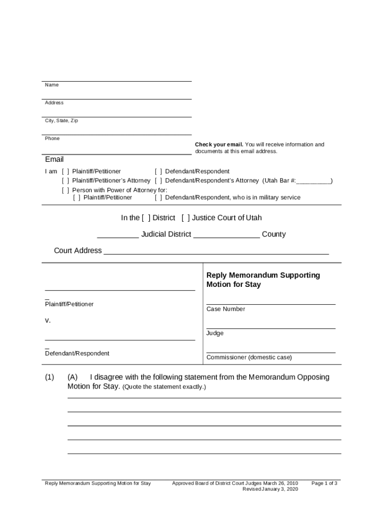 Reply Memorandum Supporting Motion for Stay. Reply Memorandum ...