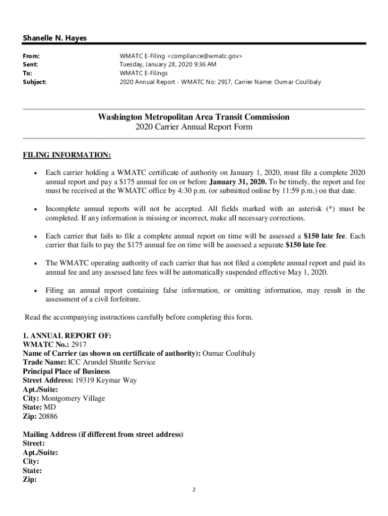 Fillable Online 2020 Carrier Annual Report Form Fax Email Print - pdfFiller